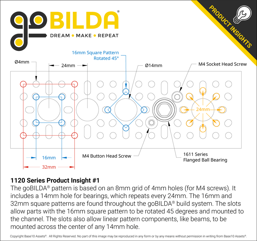1120 Series U-Channel (8 Hole, 216mm Length) - goBILDA®
