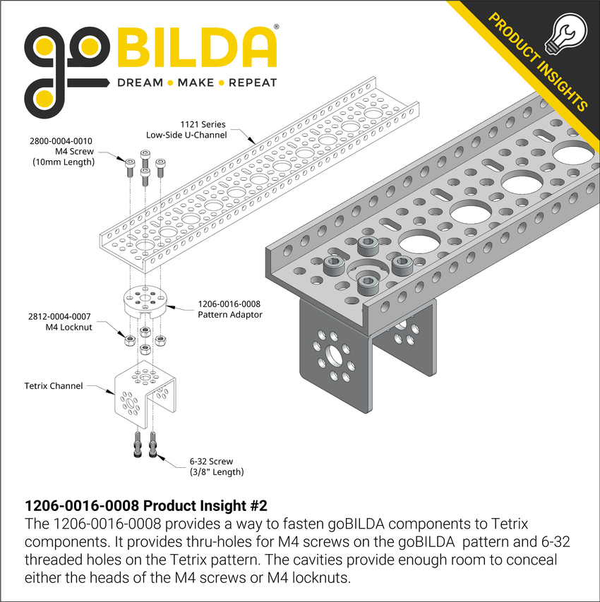 Threaded Tetrix to Thru-Hole goBILDA Pattern Adaptor (16-8) - goBILDA®