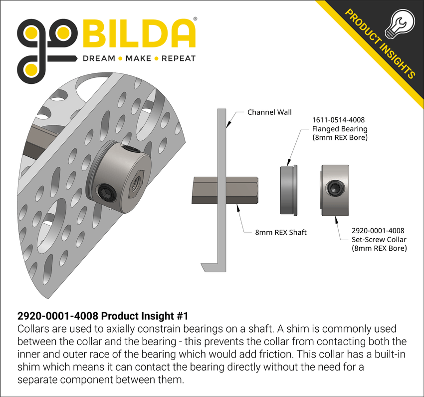 2920 Series Steel Set-Screw Collar (8mm REX™ Bore) - 2 Pack - goBILDA®
