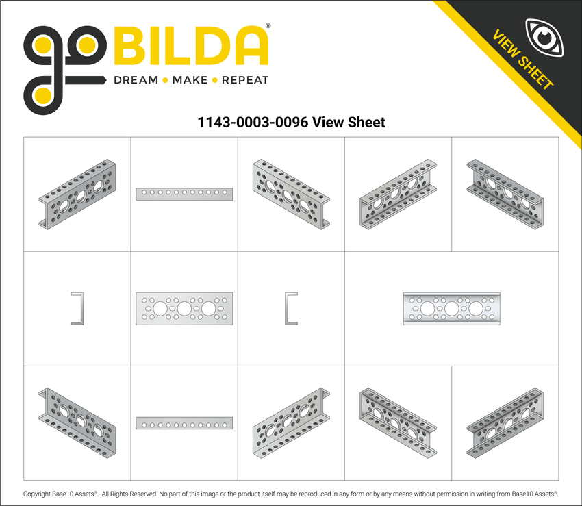 1143 Series Mini Low-Side U-Channel (3 Hole, 96mm Length) - goBILDA®