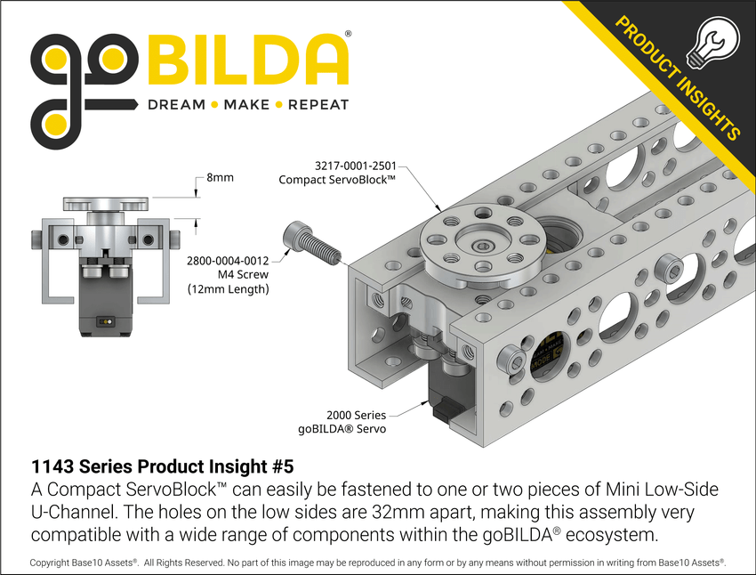 1143 Series Mini Low-Side U-Channel (5 Hole, 144mm Length) - goBILDA®