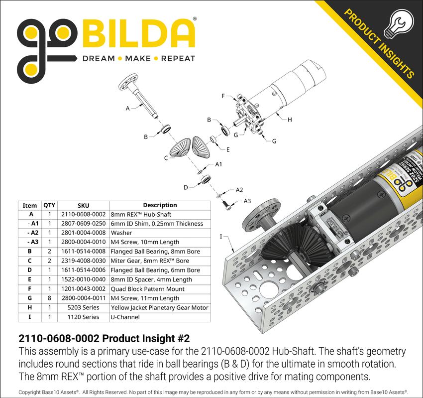 Shouldered 8mm REX™ Hub-Shaft (70mm Length)