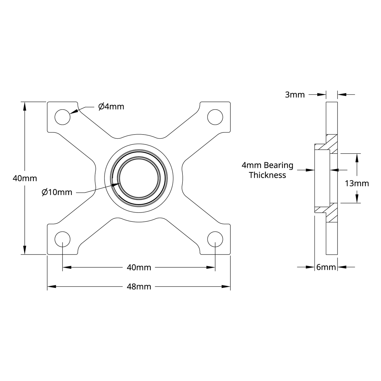10mm Bore Face Thru Hole Pillow Block 32mm X 40mm Mounting Pattern