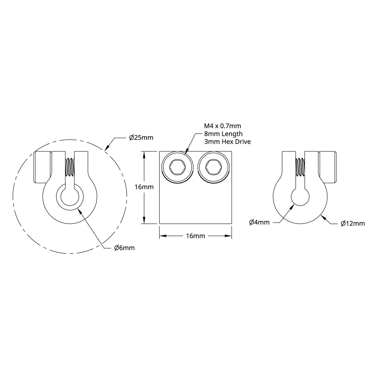 4000 Series Clamping Shaft Coupler 4mm Round Bore To 6mm Round Bore