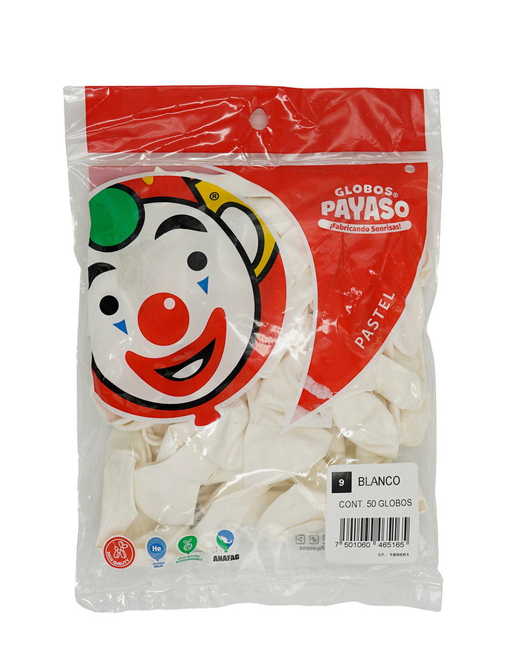 Globo Payaso Látex 9 50pz Blanco