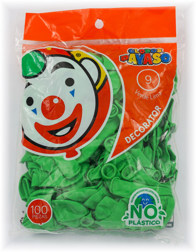 Globo Payaso Látex 9 100pz Verde Lima