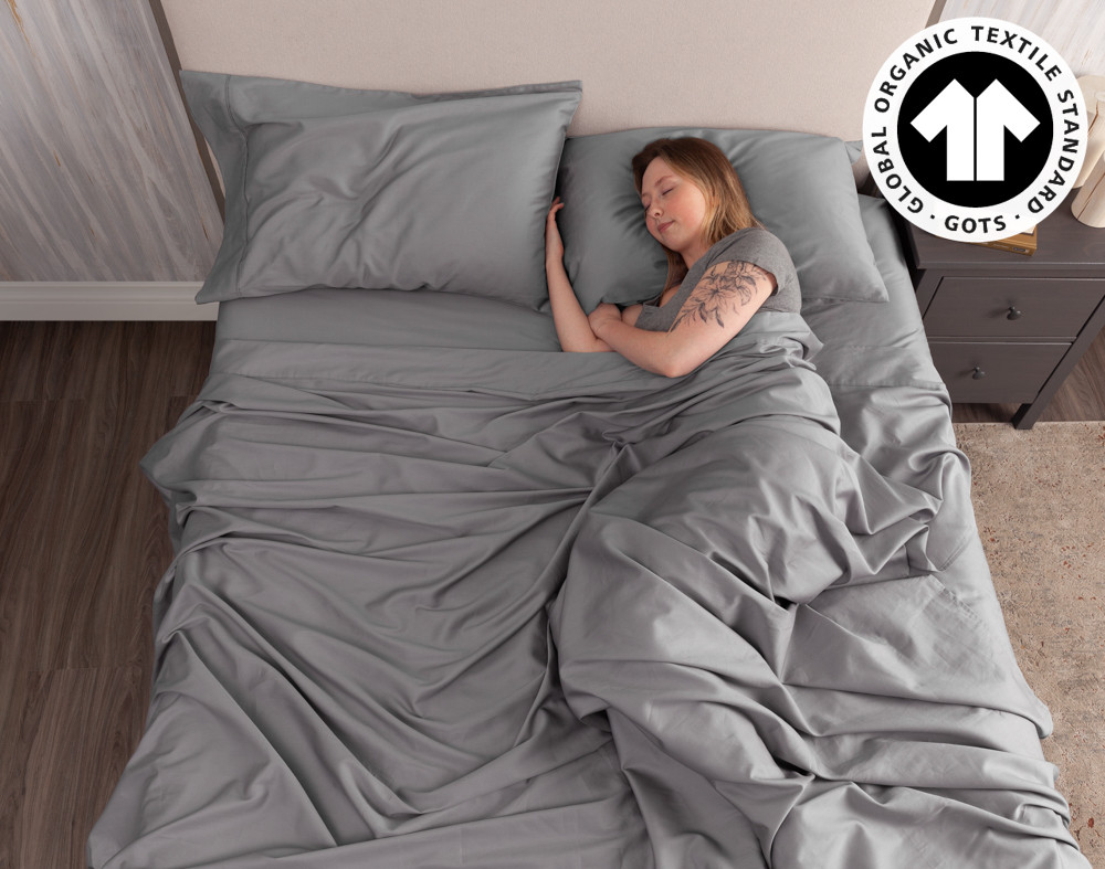 300TC Organic Cotton Sheet Set - Sleet Grey | QE Home