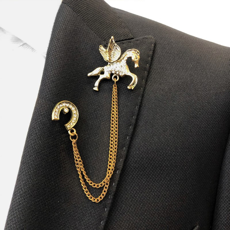 Jeweled Pegasus Chained Lapel Pin