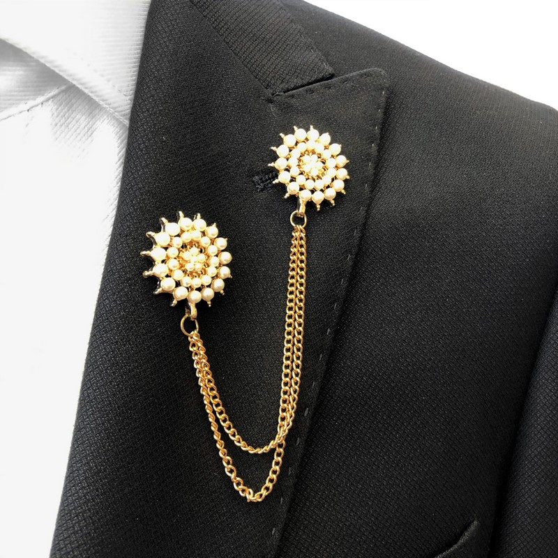 Pearled Halftone-Radial Chained Lapel Pin
