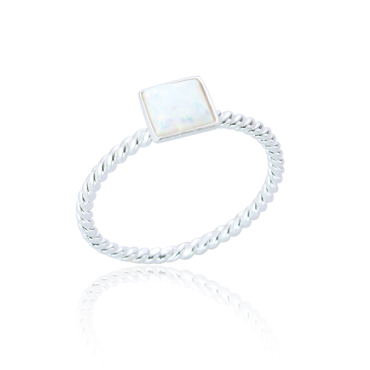 Jemima Square Stone Ring - White Opal - Spoke925
