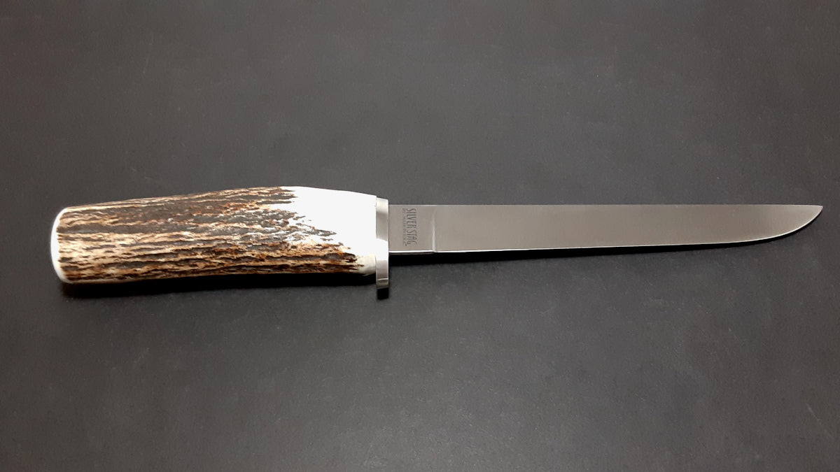 Short Alaskan Fillet Folding Knife with White-Tailed Deer Antler Handle ...
