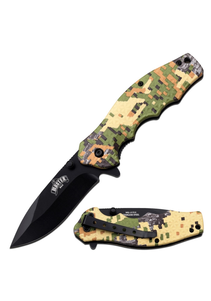Spring Assisted Knife with Black Blade and Injection Molded ABS Handle ...