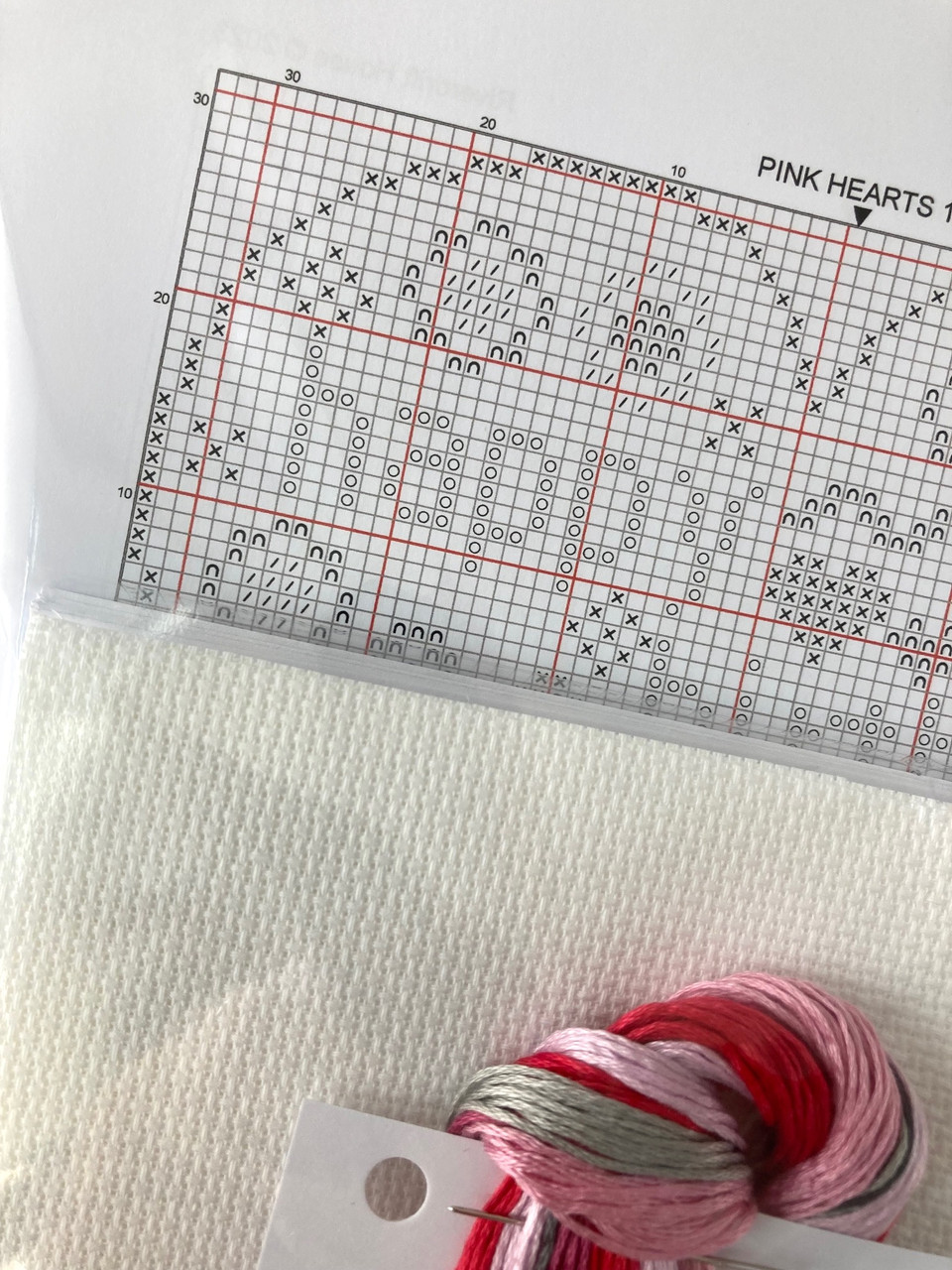 CROSS STITCH KIT (6 MEDIUM GREETINGS CARDS) Pink Hearts - Riverdrift ...