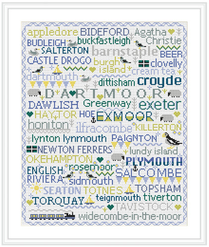 CROSS STITCH KIT 14ct Aida Birds & Words Devon - Riverdrift Needlework