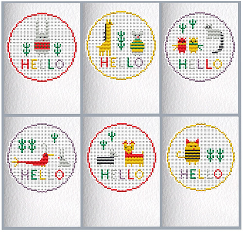 CROSS STITCH KIT (6 GREETINGS CARDS) Cachou Bella HELLO - Riverdrift ...