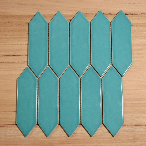 Dark Aqua Arrow Porcelain Mosaic Tiles - rippled gloss finish - Buy Online