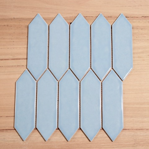 Light Blue Arrow Porcelain Mosaic Tiles - rippled gloss finish - Buy Online