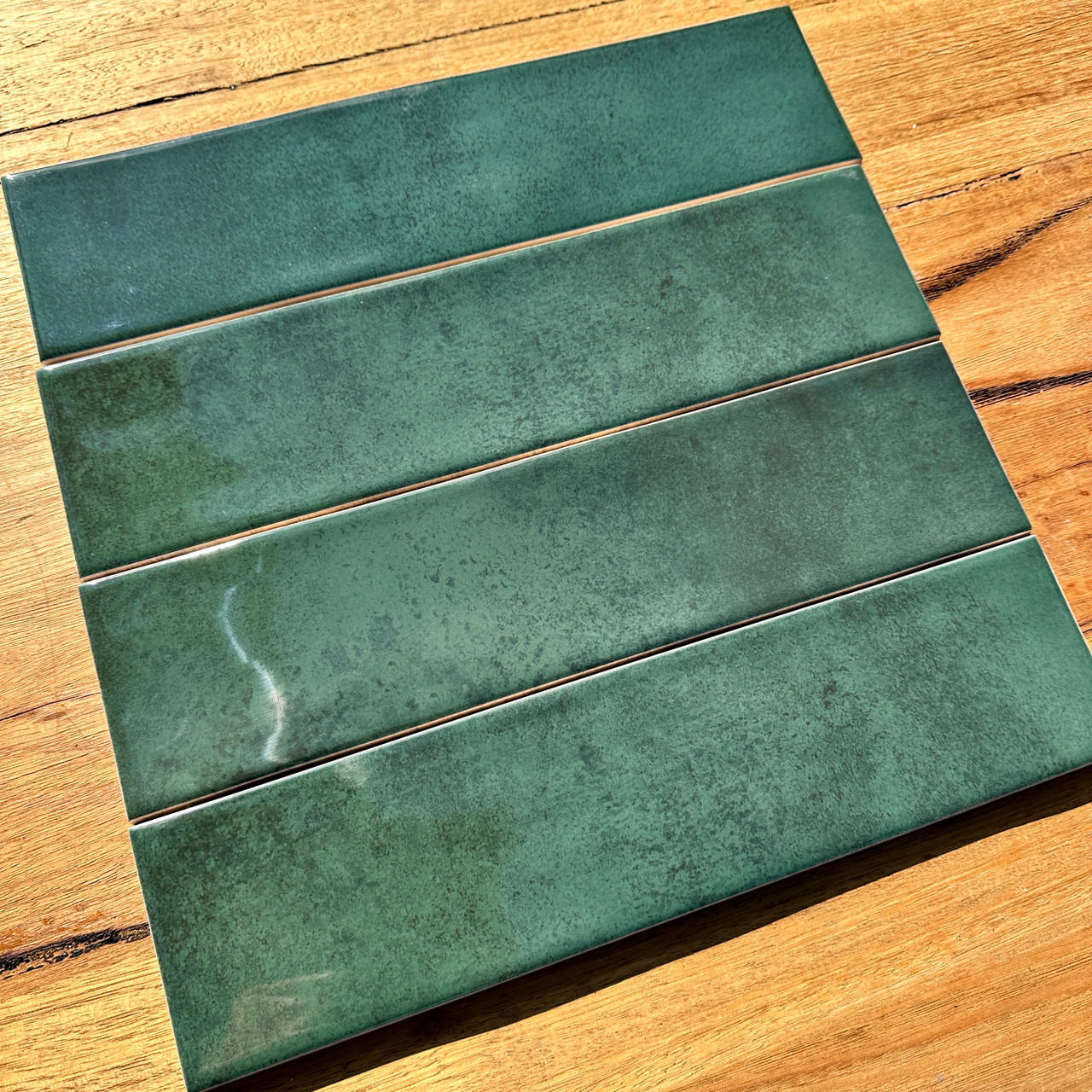 Carmel Dark Green Gloss Subway Wall Tile 300x75mm - Tiles4less