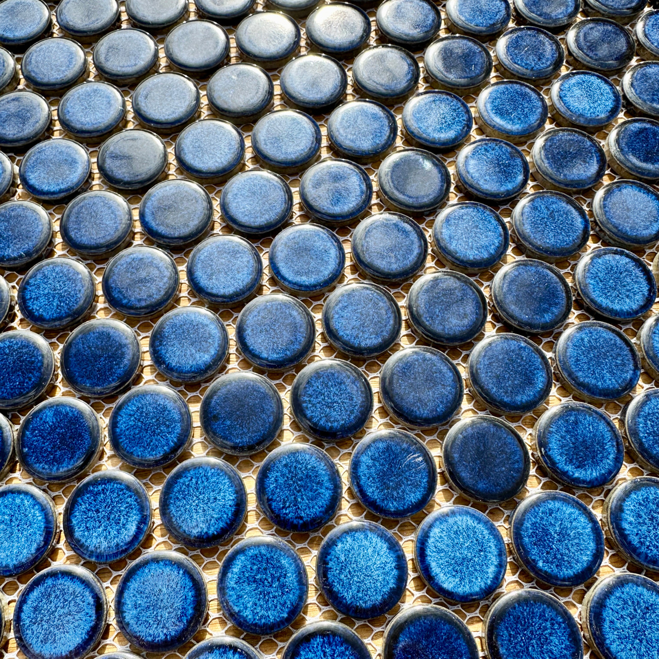 Bilgola Blue Gloss Penny Round Mosaic Tile 28mm