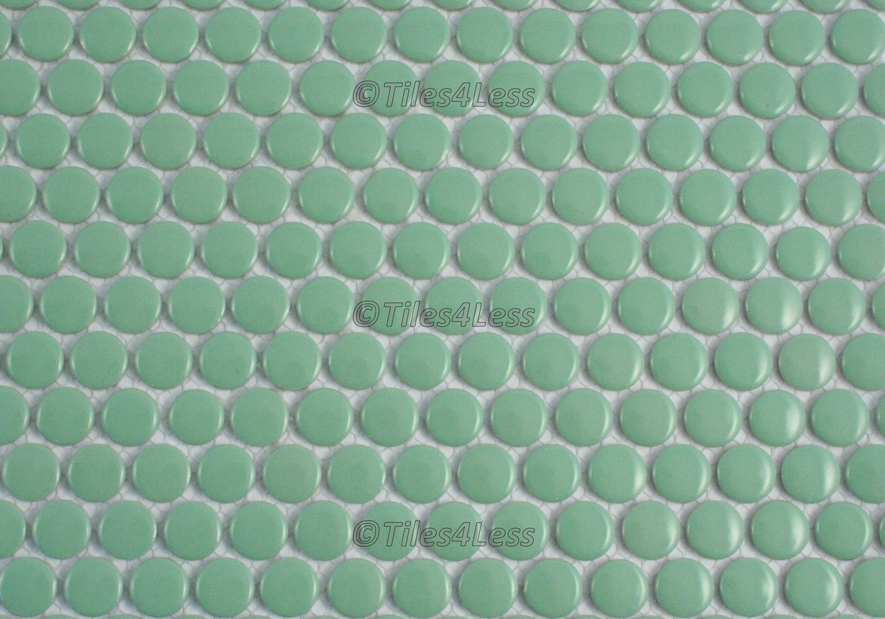 Green Gloss Porcelain Penny Round Mosaic Wall Tile - Tiles4less