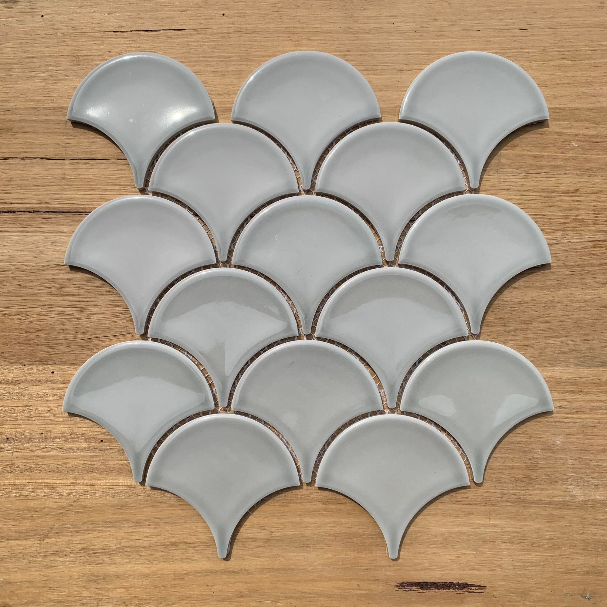Light Grey Fish Scale/ Fan Mosaic Tiles - Buy Online