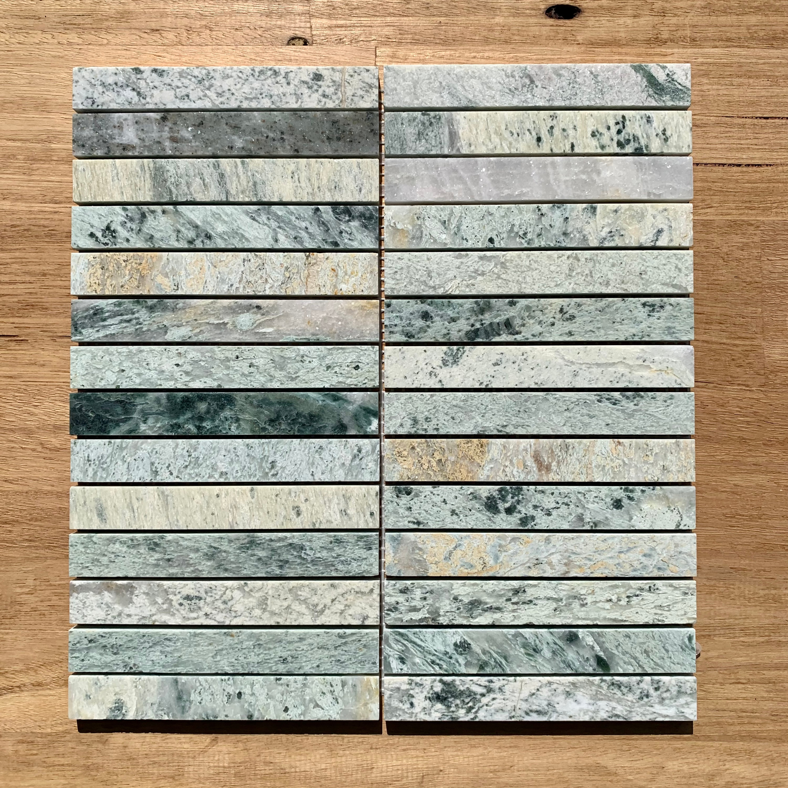 Ming Green Marble Kit Kat Mosaic Tiles 145x20mm - Tiles4less