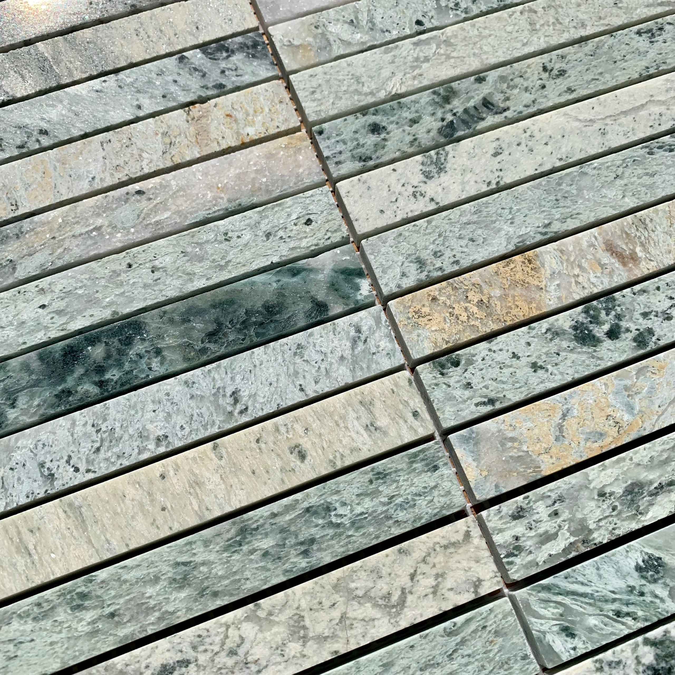 Ming Green Marble Kit Kat Mosaic Tiles 145x20mm - Tiles4less