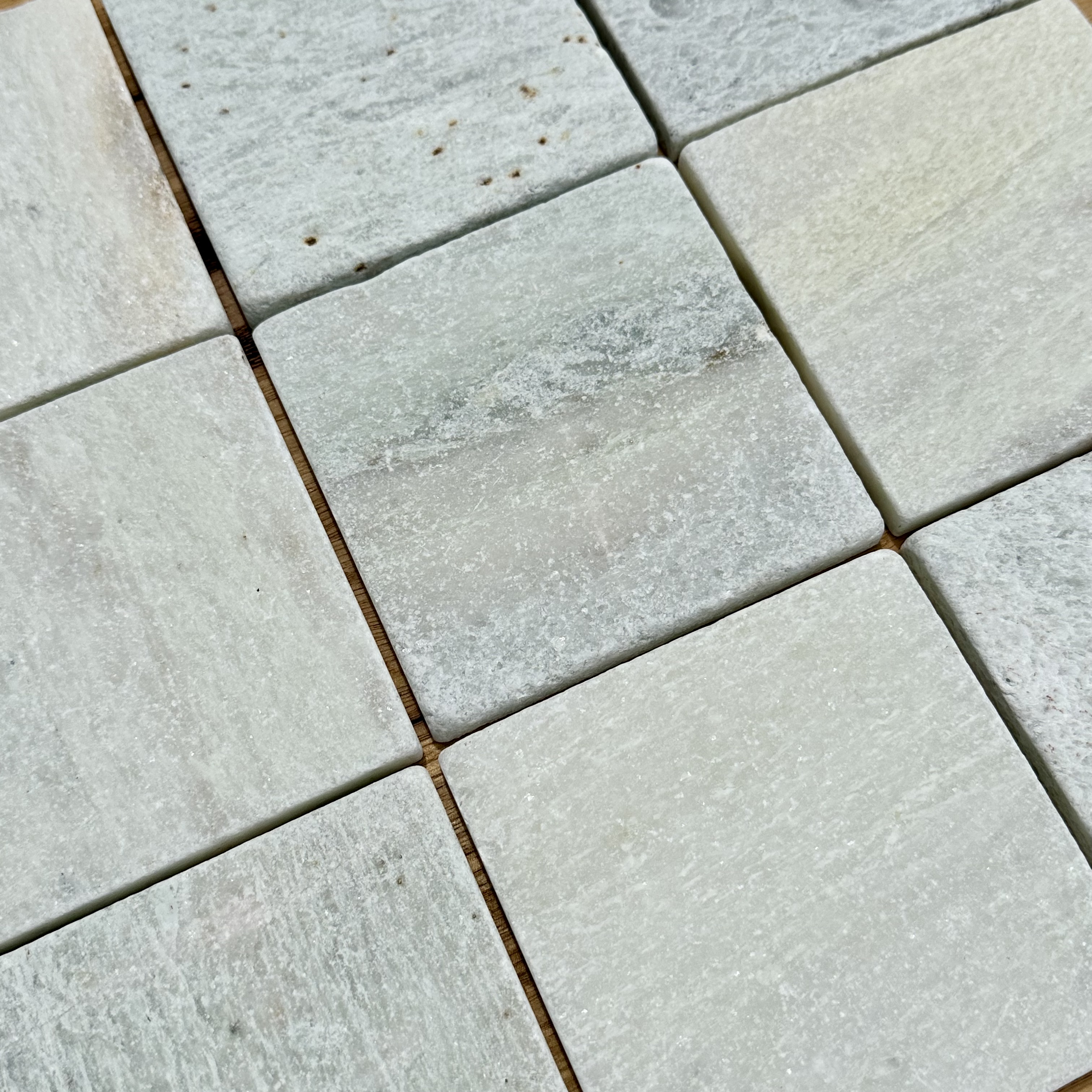 Ming Green Tumbled Marble Tile 100x100mm - Buy Online at Tiles4less