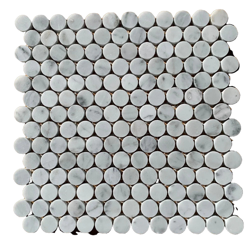 Carrara Marble Penny Round Mosaic Tiles 25mm | Tiles4Less