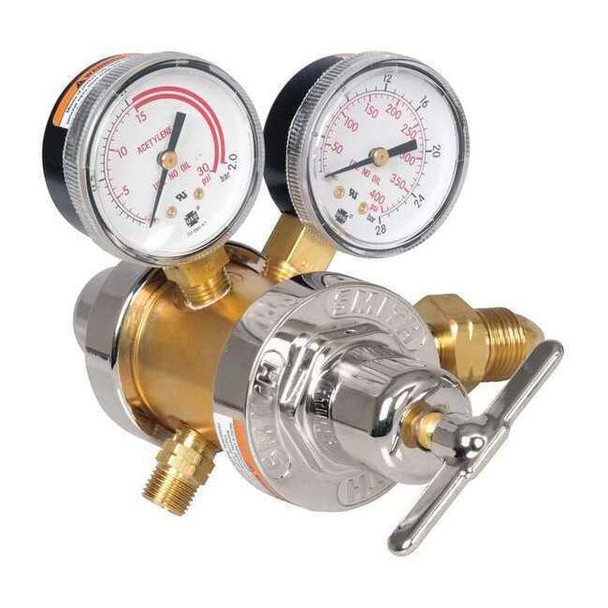 Gas Regulator, Acetylene, Two Stage, 0.825"-14 Inlet, 9-16"-18 Outlet ...