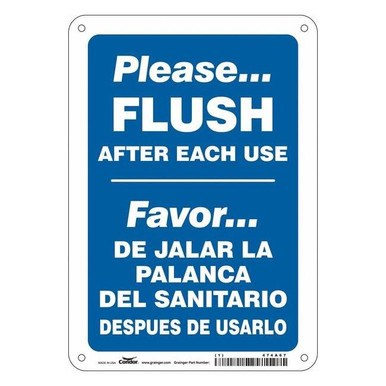 PLEASE. FLUSH AFTER EACH USE, Spanish-Bilingual, 7 in W x 10 in H ...