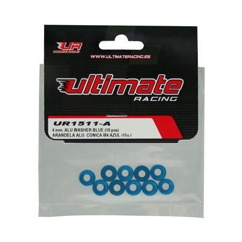 Ultimate Racing 4mm Aluminum Countersunk Washers (10) (Blue) - BeachRC.com