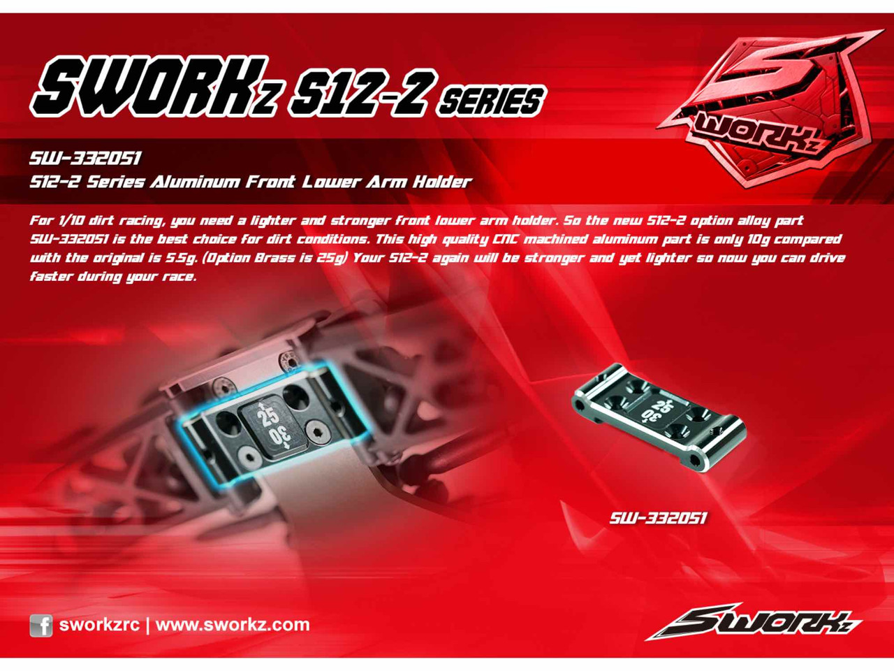 SWORKz S12-2 Aluminum Front Lower Arm Holder (25/30) - BeachRC.com