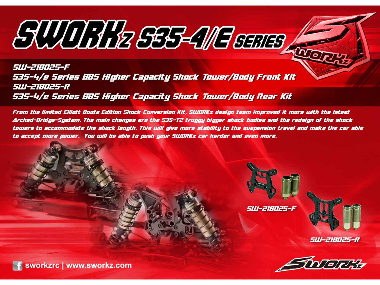SWORKz BBS Higher Capacity Shock Tower/Body Front Kit - BeachRC.com