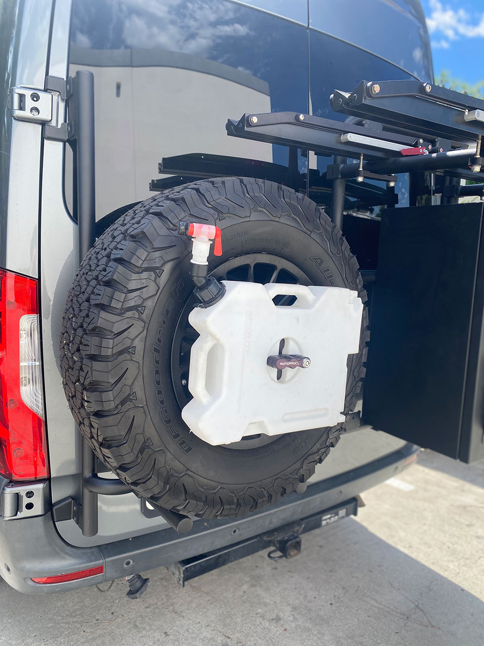 Sprinter Rear Door Box/Tire Rack | 2019-2025 | Aluminess