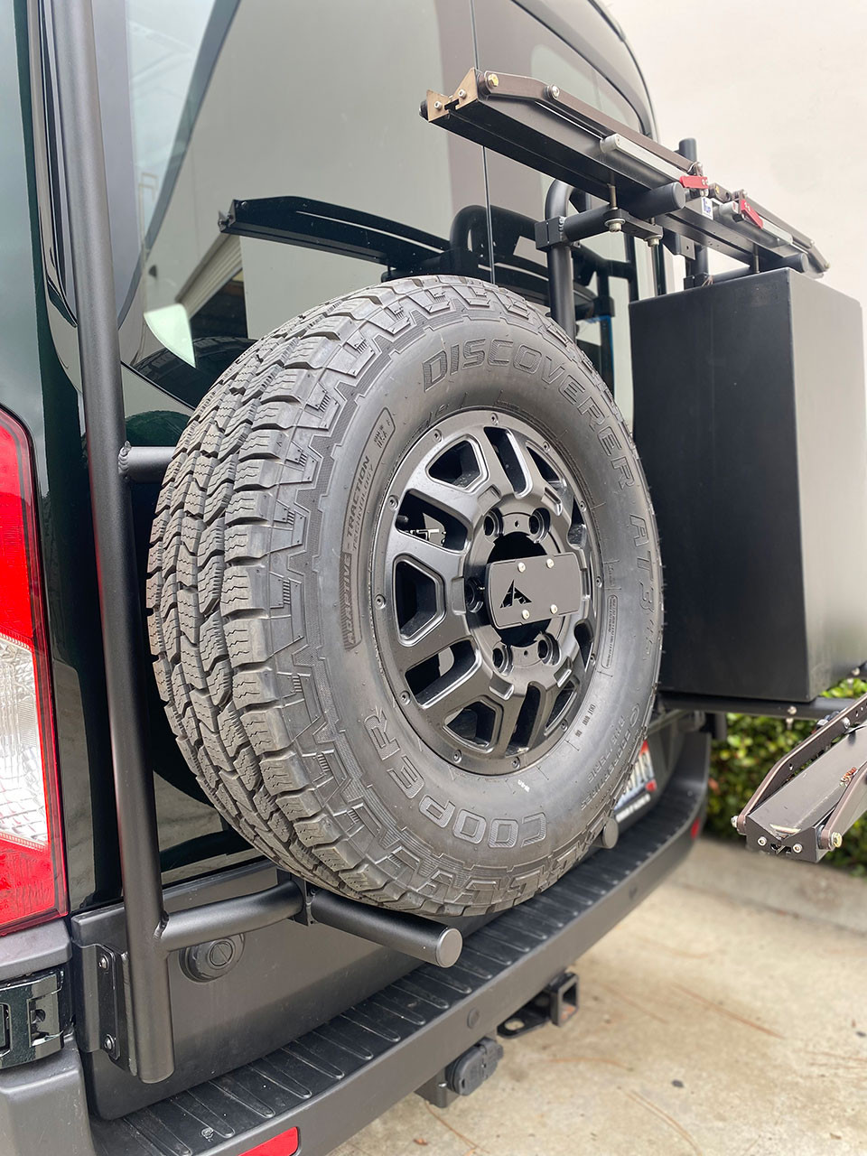 Ford Transit Driver Side Rear Door Box/Tire Rack | 2015-2025 | Aluminess