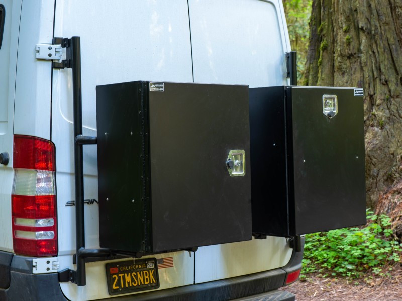 Sprinter Driver Side Rear Door Box/Tire Rack | 2007-2018 | Aluminess