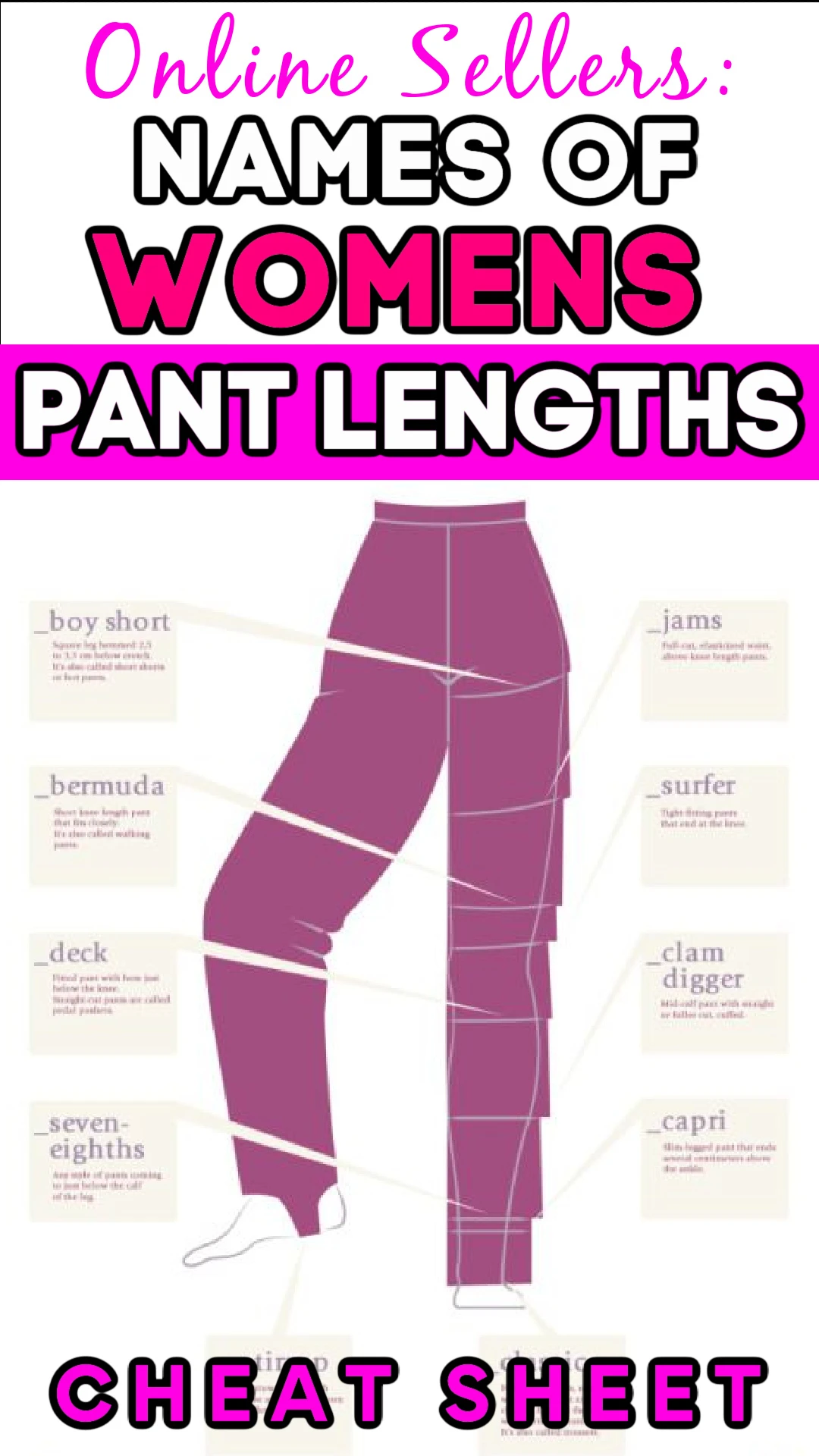 Online Sellers: NAMES of Womens PANT / SHORT Lengths (CHEAT SHEET ...