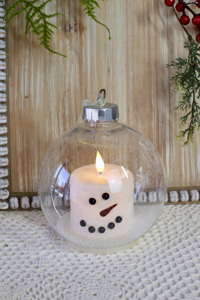 Snowman LED Candle In Large Plastic Ball