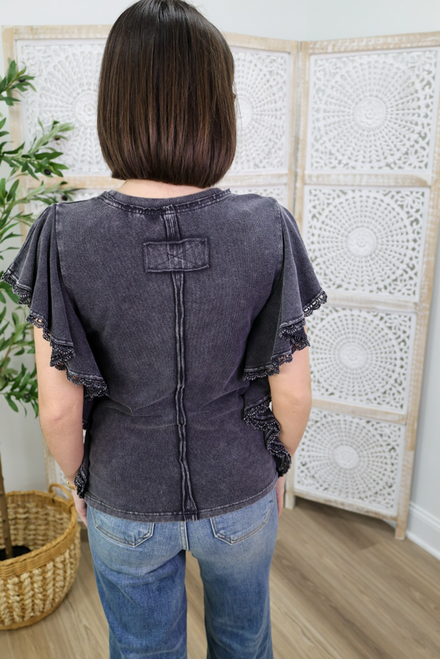 Taking Sides Top - Washed Black