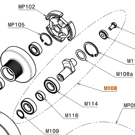 M108 Eccentric assembled with Bearings - Lite Flite
