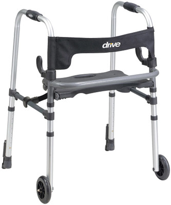 Drive 10233 Clever Lite LS Walker with 2 Wheels, Seat and Push Down Brakes