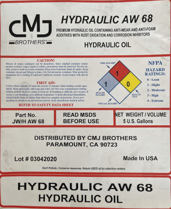 HYDRAULIC AW 68 FLUID CAR LUBE PLUS 5 GALLON PAIL CLPH68P - AZ Global ...