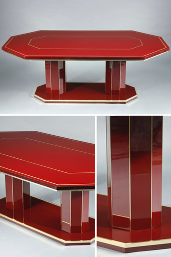 Paco Rabanne - Table de salle à manger en bois et laiton doré, 1970