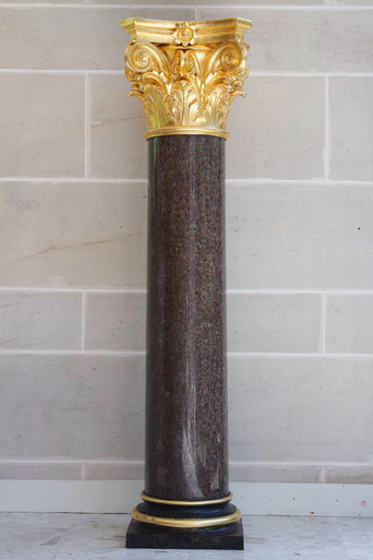 Large Neoclassical column in granite and gilded bronze