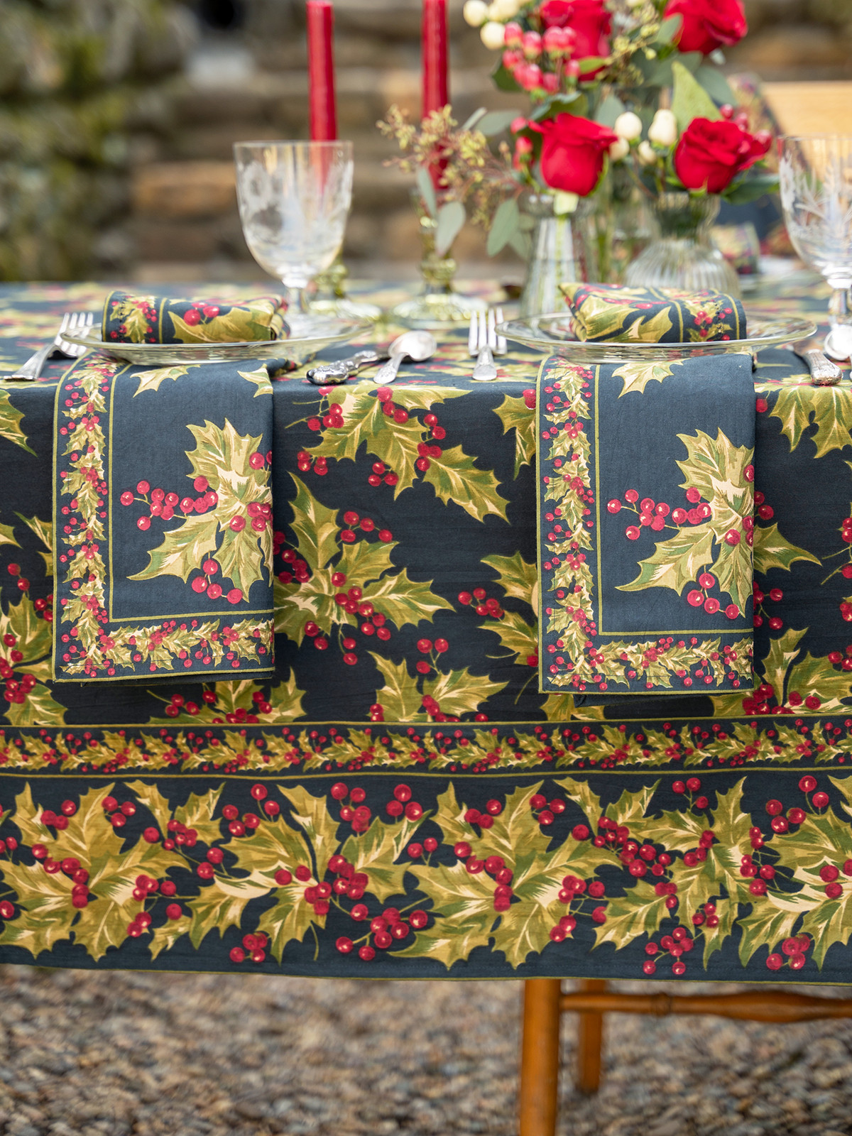 Winterberry Tablecloth - Black | Shop Beautiful Designs by April Cornell