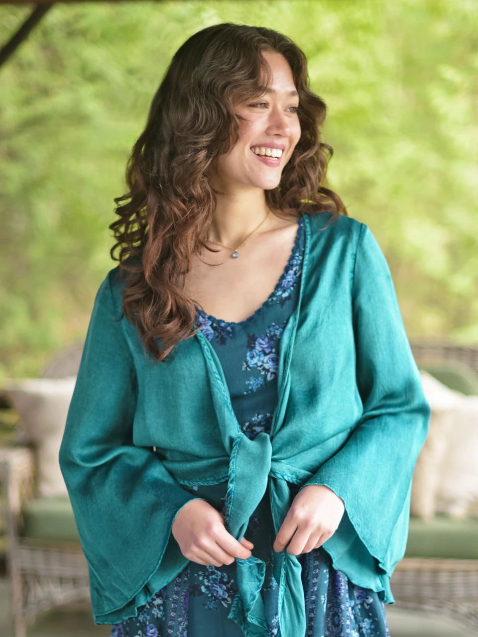 Symphony Satin Cover Up - Teal | Shop Beautiful Designs by April Cornell
