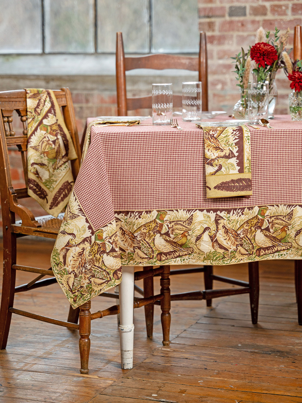 Pheasant Tablecloth - Cabernet | Shop Beautiful Designs by April Cornell