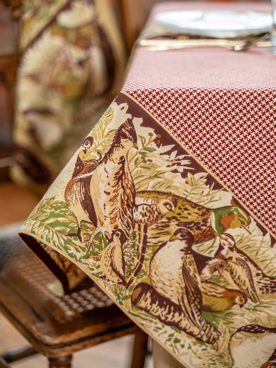 Pheasant Tablecloth - Cabernet | Shop Beautiful Designs by April Cornell