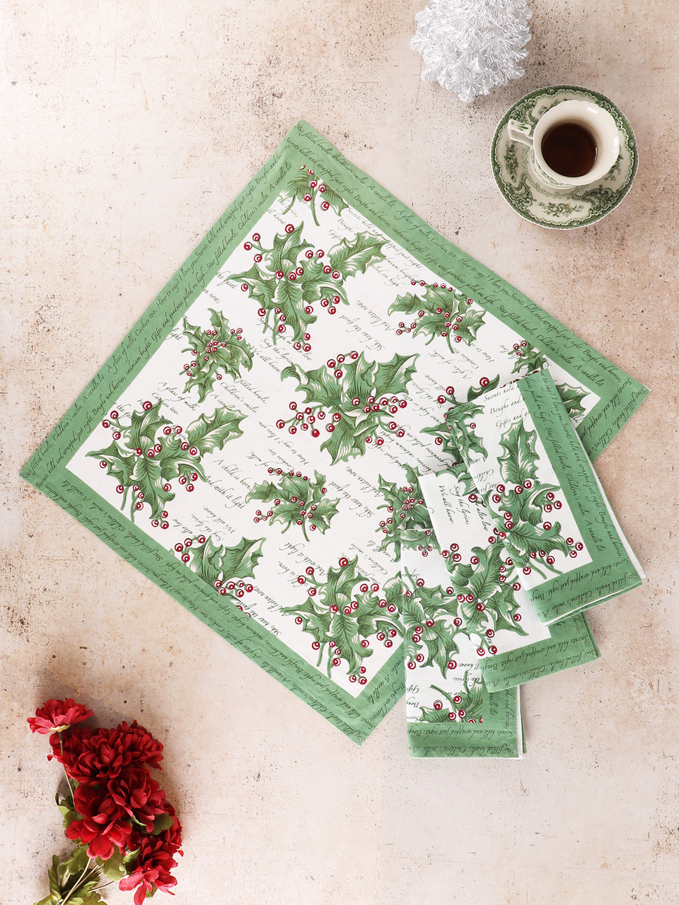 Holly Song Napkin Set of 4 - Ecru | Shop Beautiful Designs by April Cornell